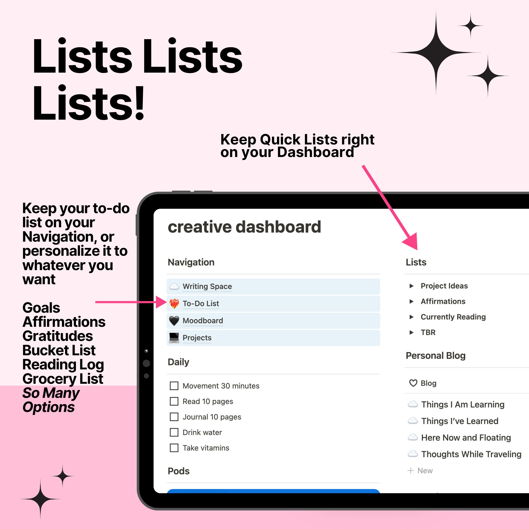 Creative Notion Dashboard for Creatives, Writing Space, Moodboard ...