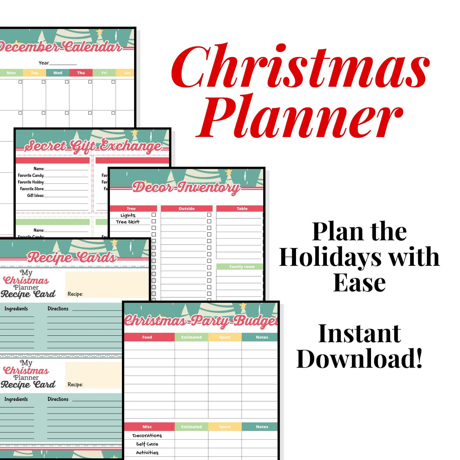 Christmas Planner Printable, Plus Bonus Stickers, Wall Art and Cookie ...