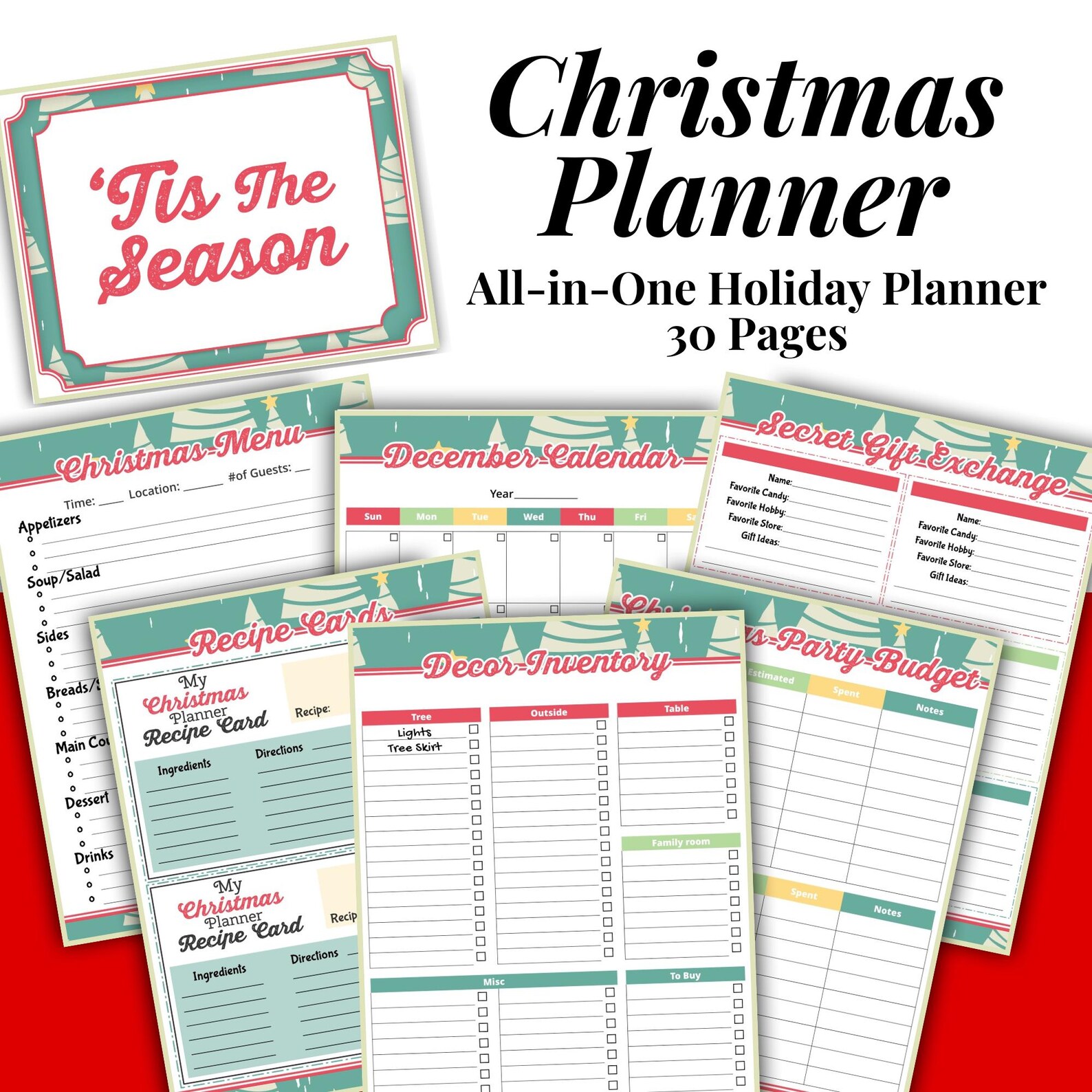 Christmas Planner Printable, Plus Bonus Stickers, Wall Art and Cookie ...