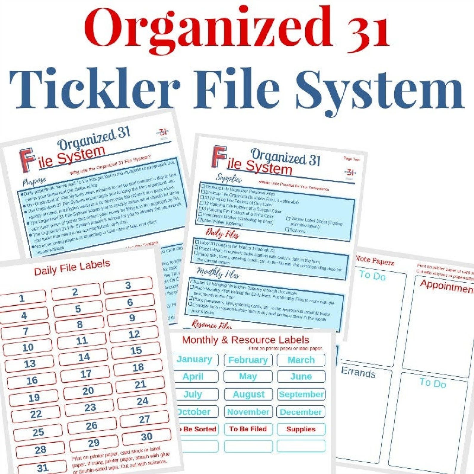 Productivity Tickler File System for Home Family Organization, Command ...