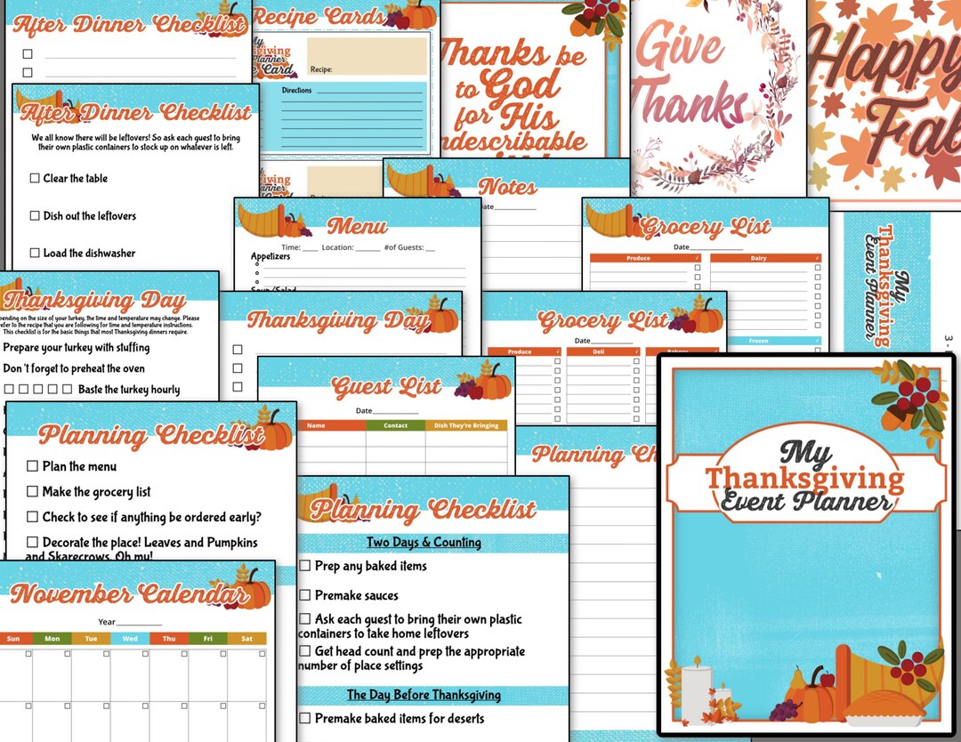 Thanksgiving Planner in Blue With Bonus, Printable PDF, Downloadable - Etsy