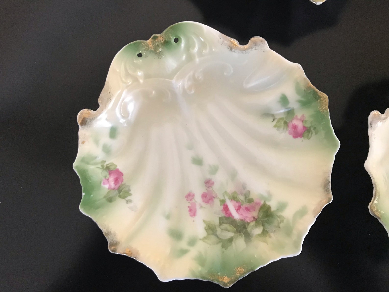Set of 5 Antique Dainty Porcelain Shell Dishes With Pink and White ...