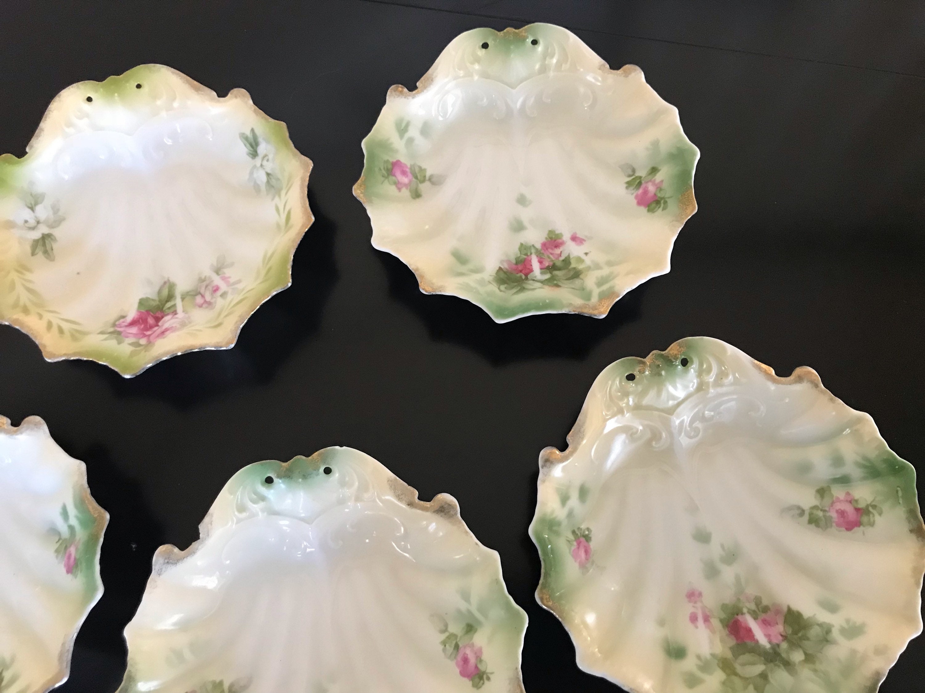 Set of 5 Antique Dainty Porcelain Shell Dishes With Pink and White ...