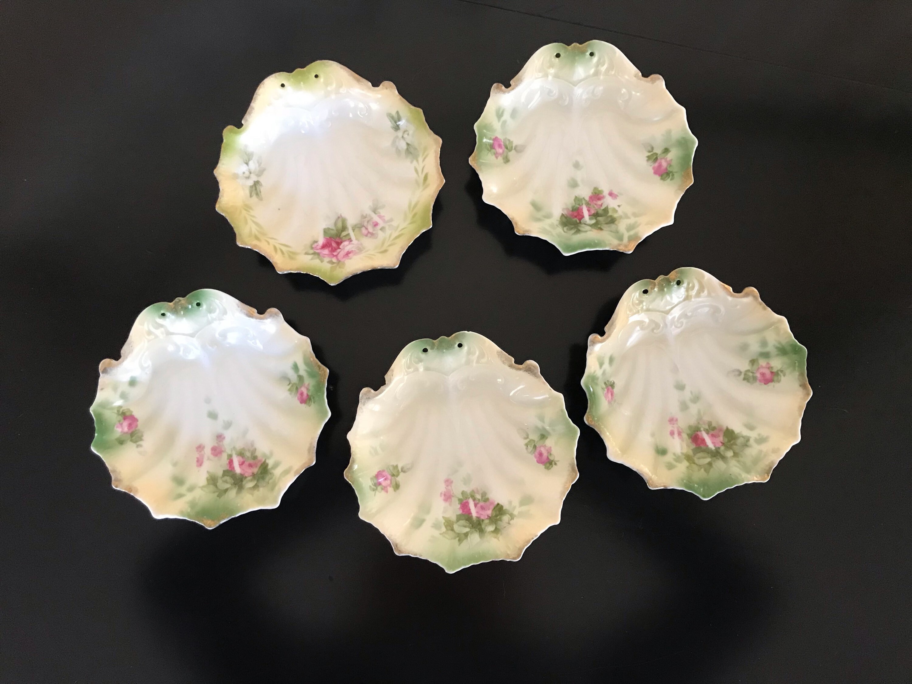 Set of 5 Antique Dainty Porcelain Shell Dishes With Pink and - Etsy
