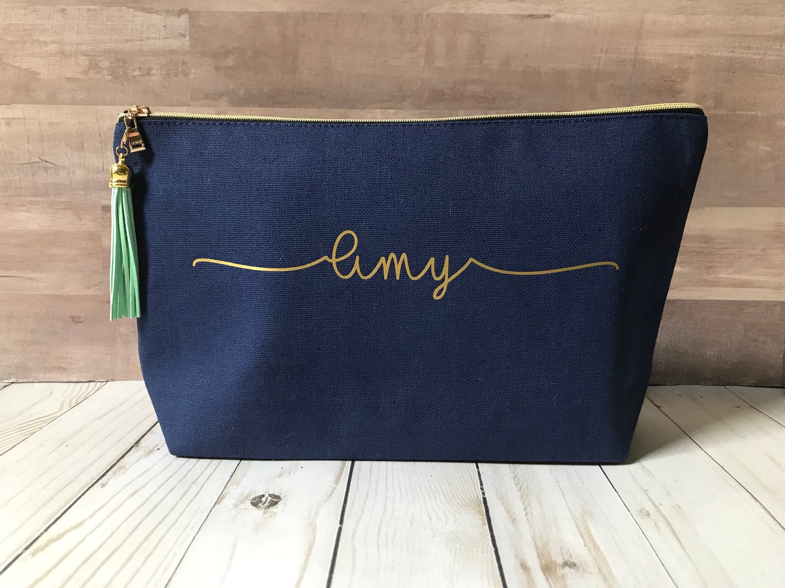 Large Personalized Navy Canvas Makeup Bag Large Navy Cosmetic - Etsy