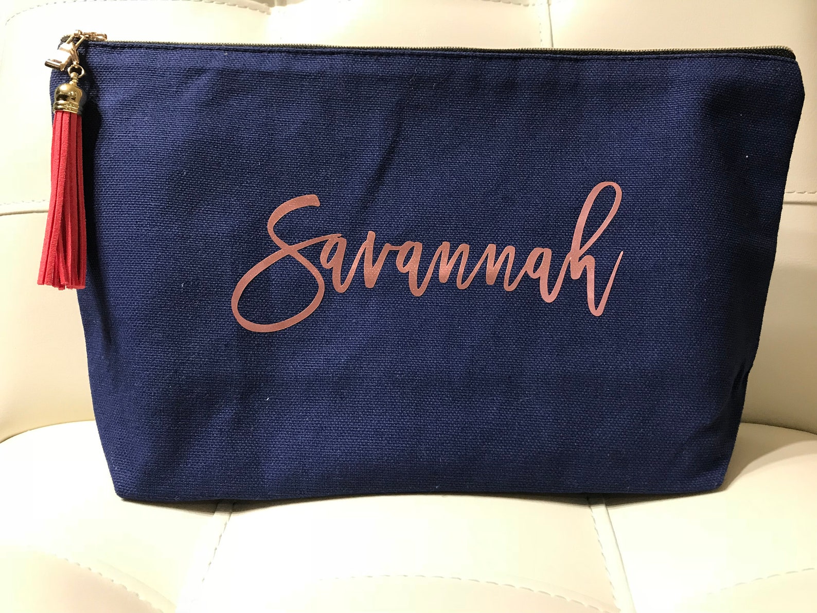 Large Personalized Navy Canvas Makeup Bag Large Navy Cosmetic - Etsy