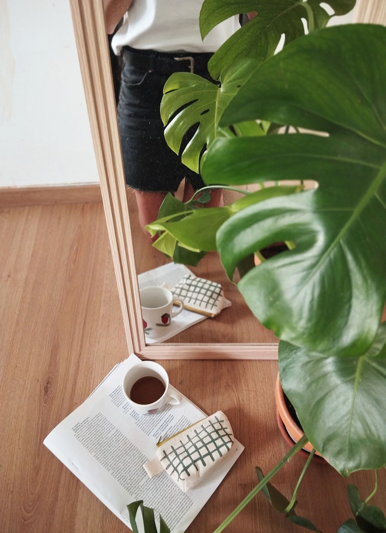Minimal Grid Print Zipper Pouch, Blockprinted Canvas Purse, Minimalist ...