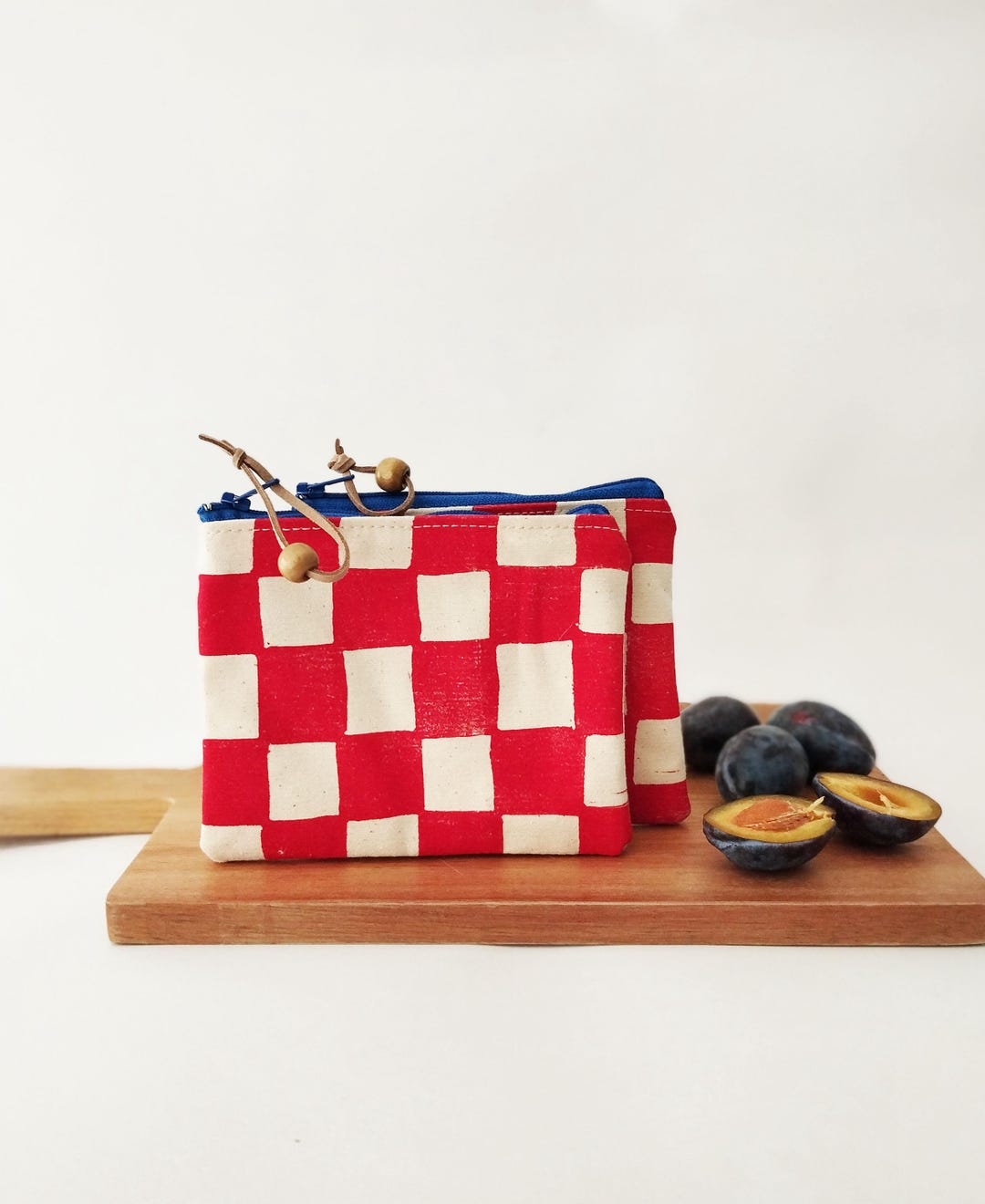Red Checkered Coin Purse, Modern Block Printed Pouch, Stylish Red ...