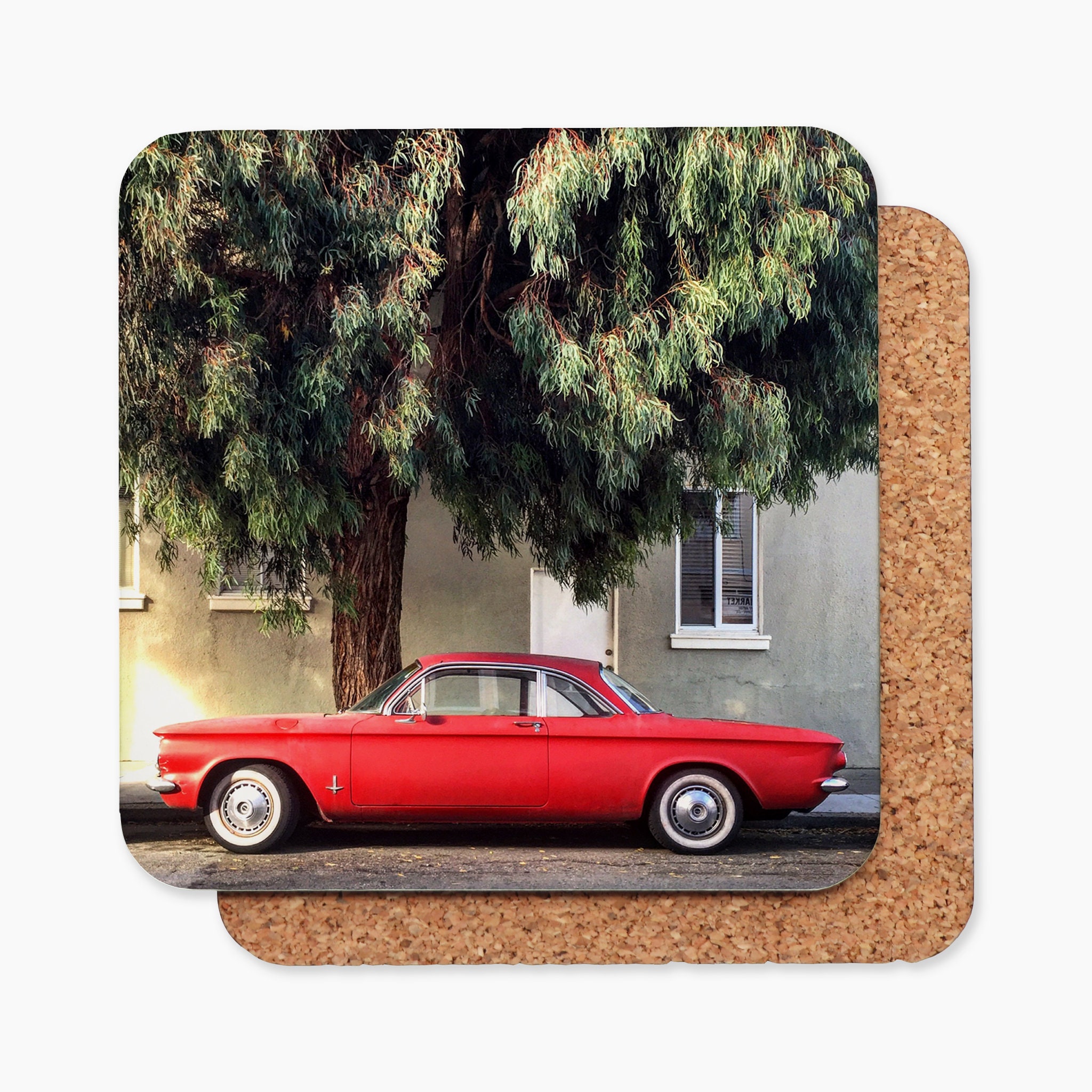 Vintage Red Corvair Under Tree Drink Coaster - Etsy