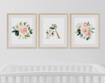 Aqua Pink Flower Print Set teal blue turquoise photos nursery | Etsy