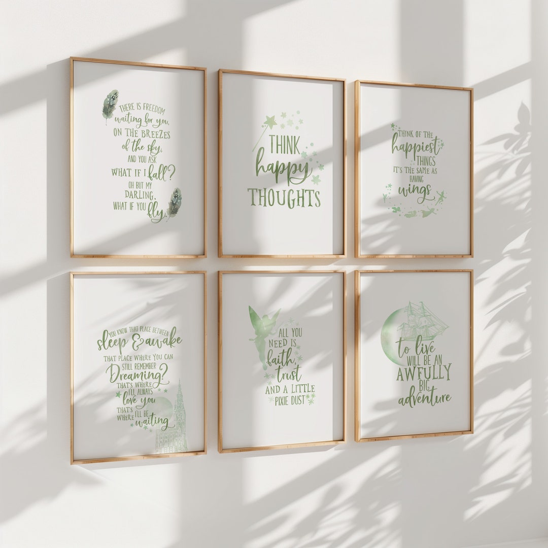 Peter Pan Quotes, Nursery Print Set of 6, Sage Green Watercolor ...