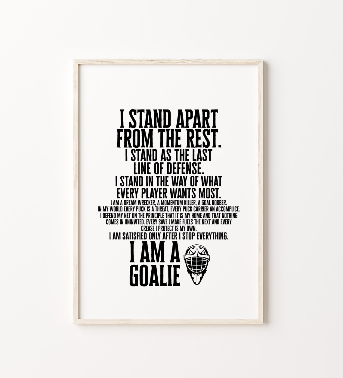 Hockey Goalie Quote Print Typography Poster Boy's Hockey - Etsy