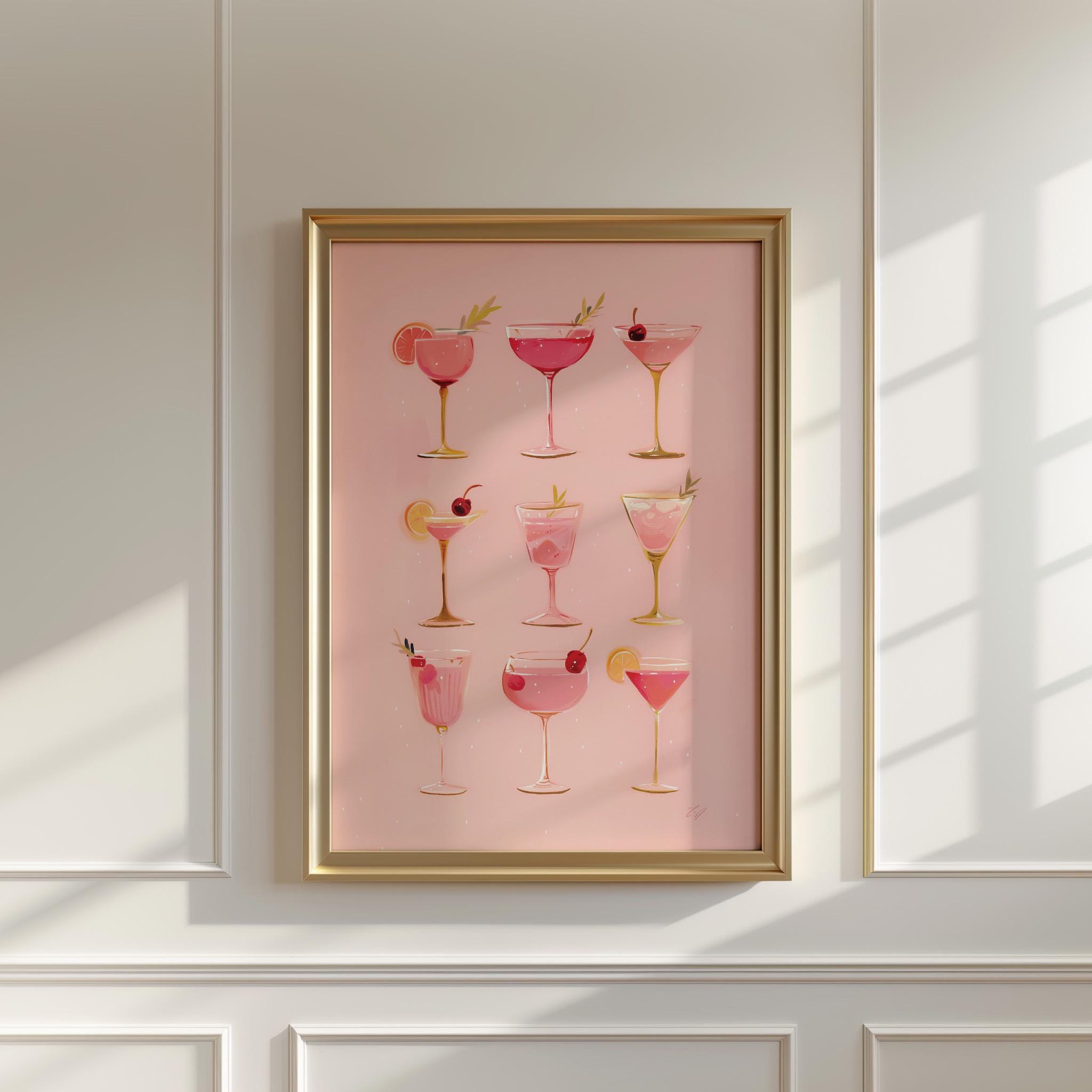 Pink Cocktails Bar Cart Art: Girly Drink Kitchen Wall Print (digital ...