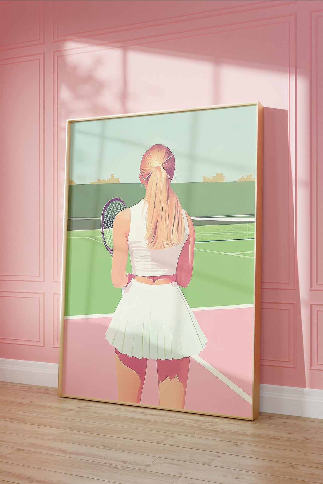 Pink Tennis Player Art Print: Preppy Girl Room Decor, Printable Wall ...
