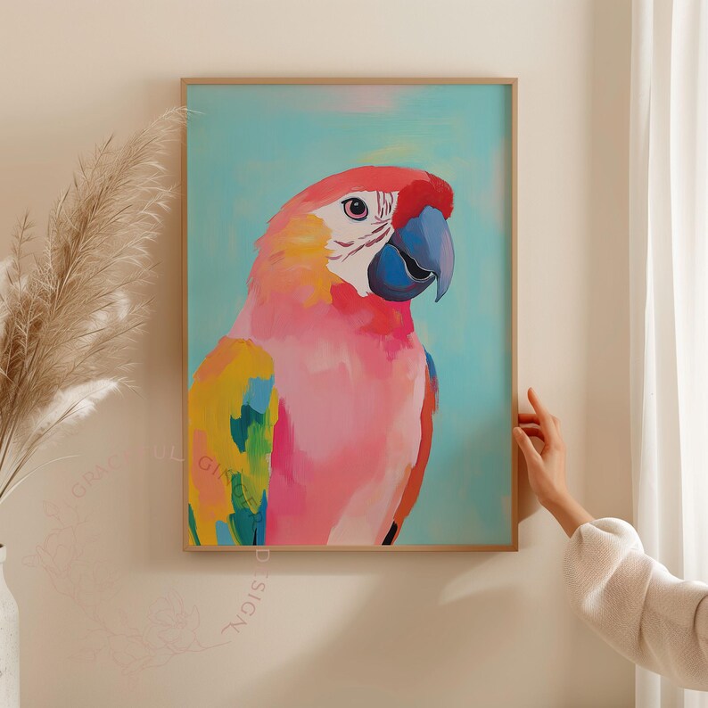 Pastel Parrot Art Print: Tropical Pink & Blue Bird (digital Download ...