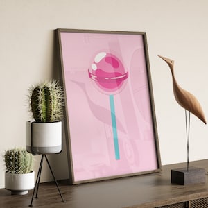 Pink Trendy Retro Poster, Printable Wall Art, Pink and Aqua Lollipop ...
