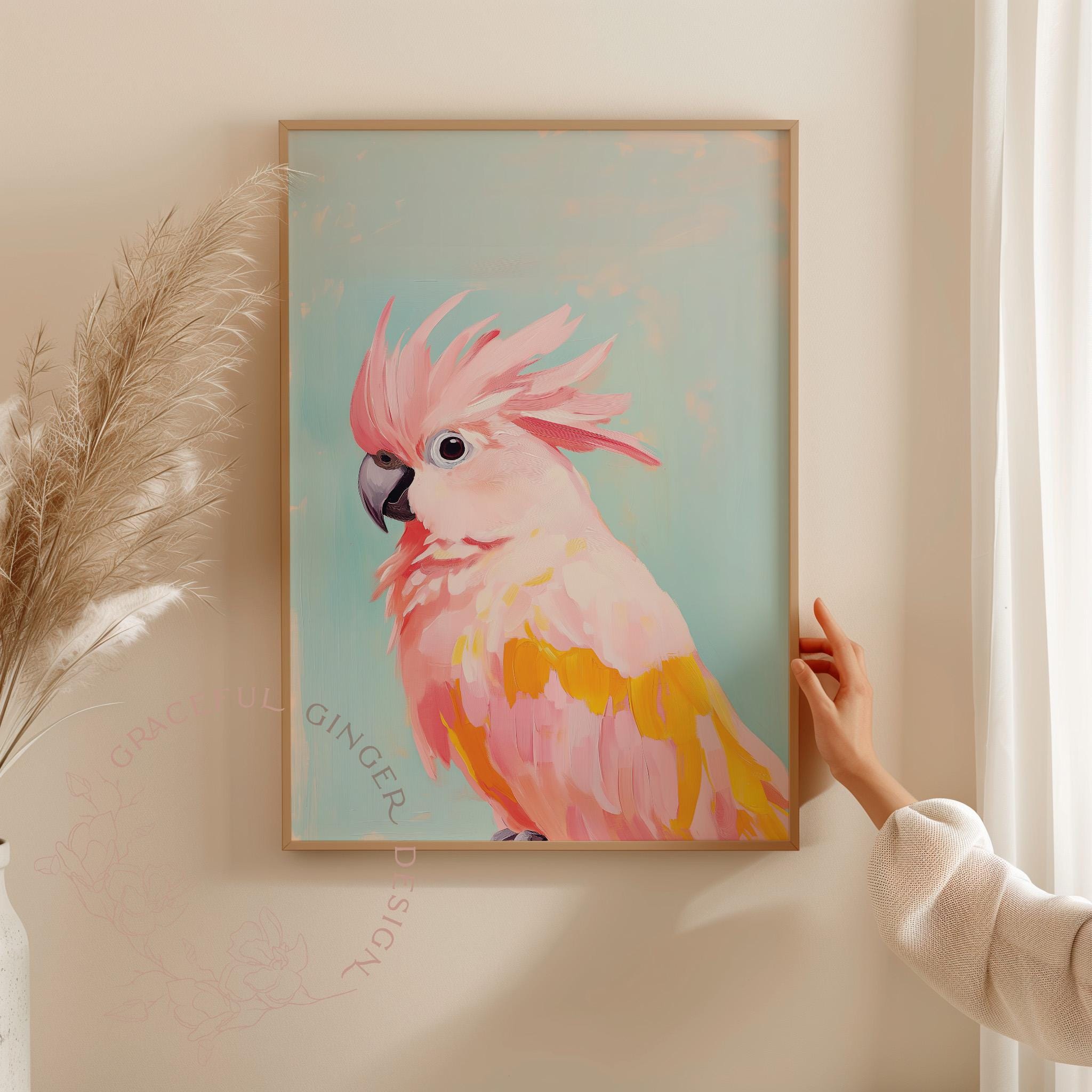 Pink Cockatoo Art Print: Tropical Bird Wall Decor (printable Digital ...