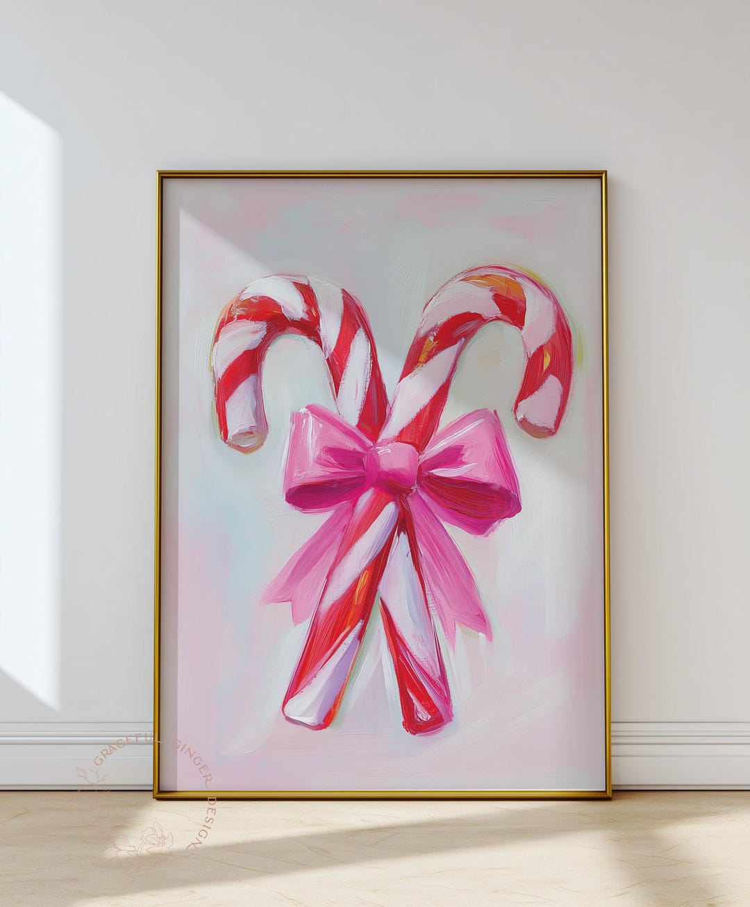 Pink Candy Cane Christmas Print: Modern Pastel Holiday Decor (digital ...