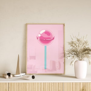 Pink Trendy Retro Poster, Printable Wall Art, Pink and Aqua Lollipop ...