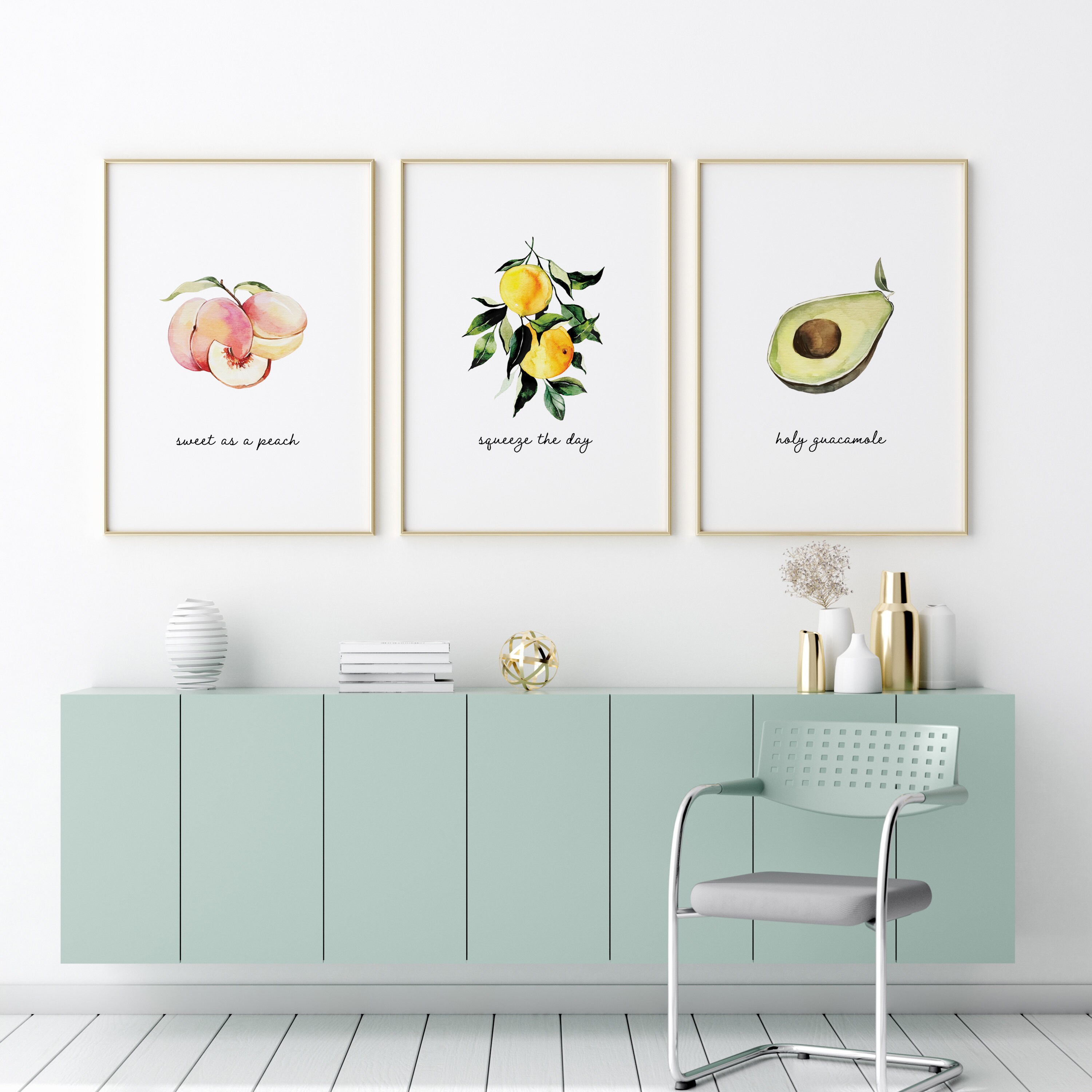 Kitchen Food Prints Watercolor Fruit Set of 3 Printable Wall | Etsy