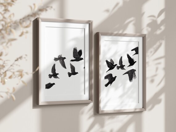Bird Flock Set of Two Modern Printable Wall Art Black and - Etsy