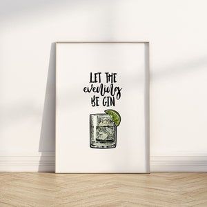 Let the Evening Be Gin Printable Wall Art, Gin Bar Sign, Gin and Tonic ...
