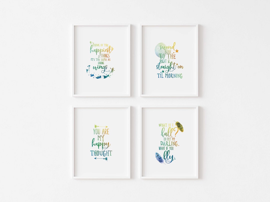 Peter Pan Quotes Nursery Print Set of 4, Orange, Green, Blue Watercolor ...
