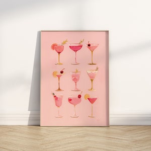 Pink Cocktails Bar Cart Art: Girly Drink Kitchen Wall Print (digital ...