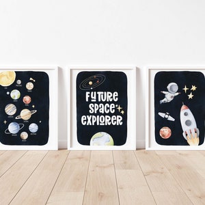 Space Wall Art Set of 3 Prints Space Themed Nursery Outer | Etsy