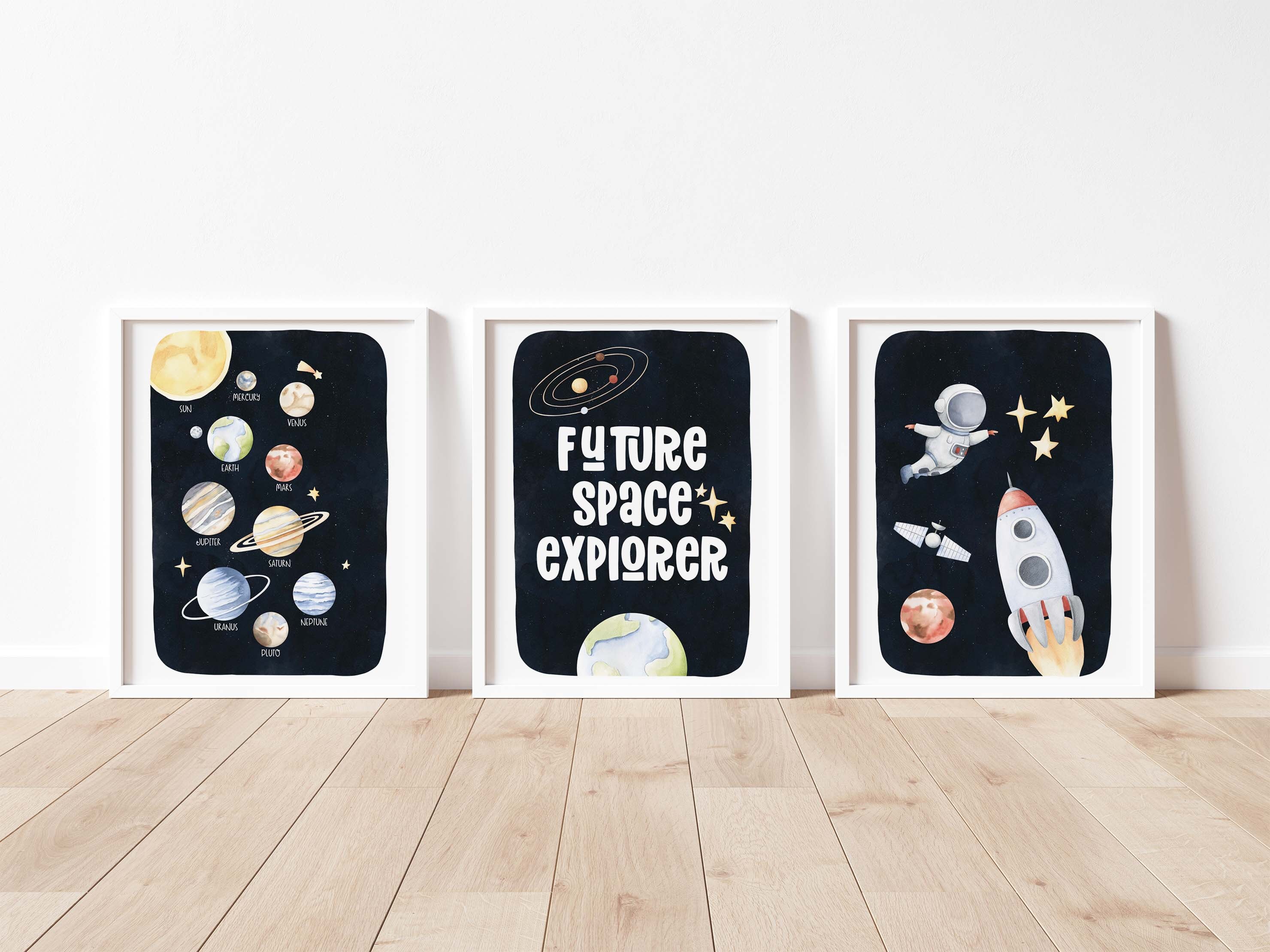 Space Wall Art Set of 3 Prints Space Themed Nursery Outer | Etsy
