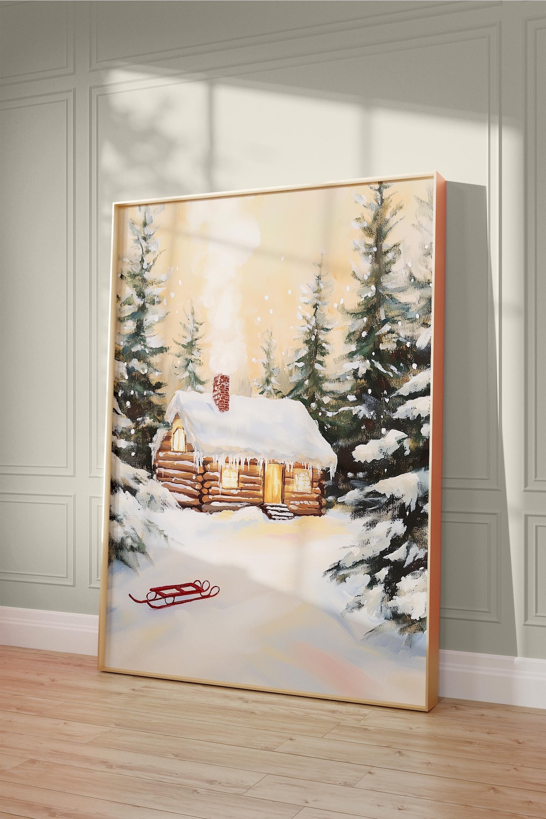 Cozy Winter Scene Printable Wall Art, Snowy Winter Log Cabin Wall Decor ...