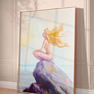 Pastel Mermaid Nursery Art Print: Girly Coastal Wall Decor (digital ...