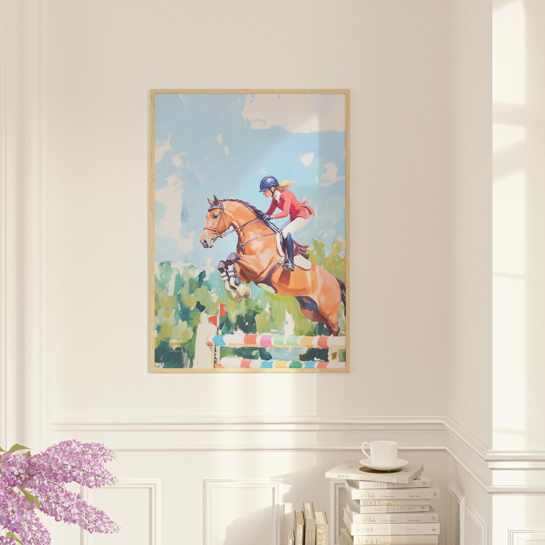 Equestrian Horse Jumping Printable Wall Art, Horse Lover Painting ...