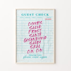 Cheers Print Bar Cart Sign, Guest Check Printable Wall Art, Cheers ...