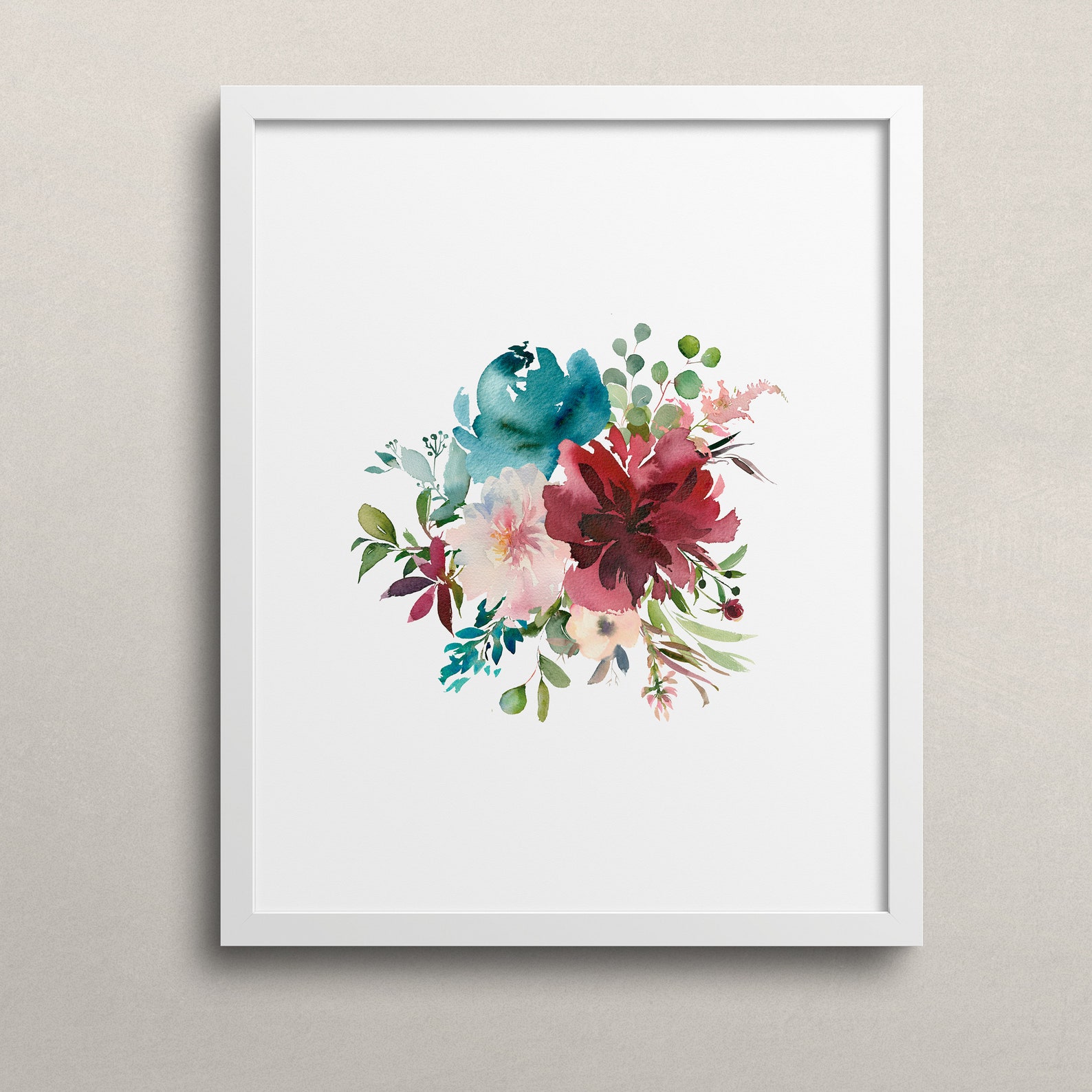 Rose Teal Blush Watercolor Flower Print Set of 3 Printable - Etsy