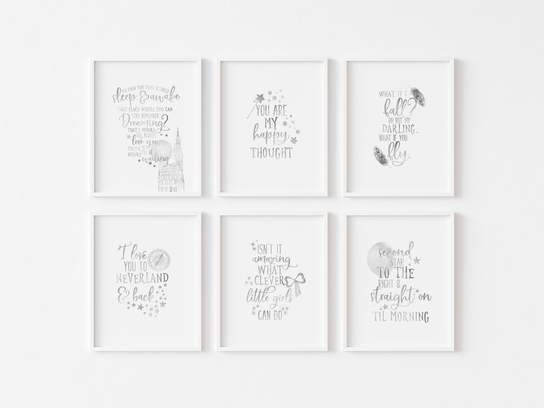 Peter Pan Quotes Nursery Print Set of 6 Gray Watercolor - Etsy
