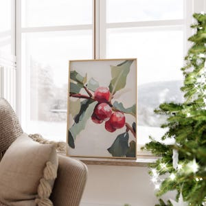 Red Holly Berries Christmas Printable Wall Art, Vintage Winter Print ...