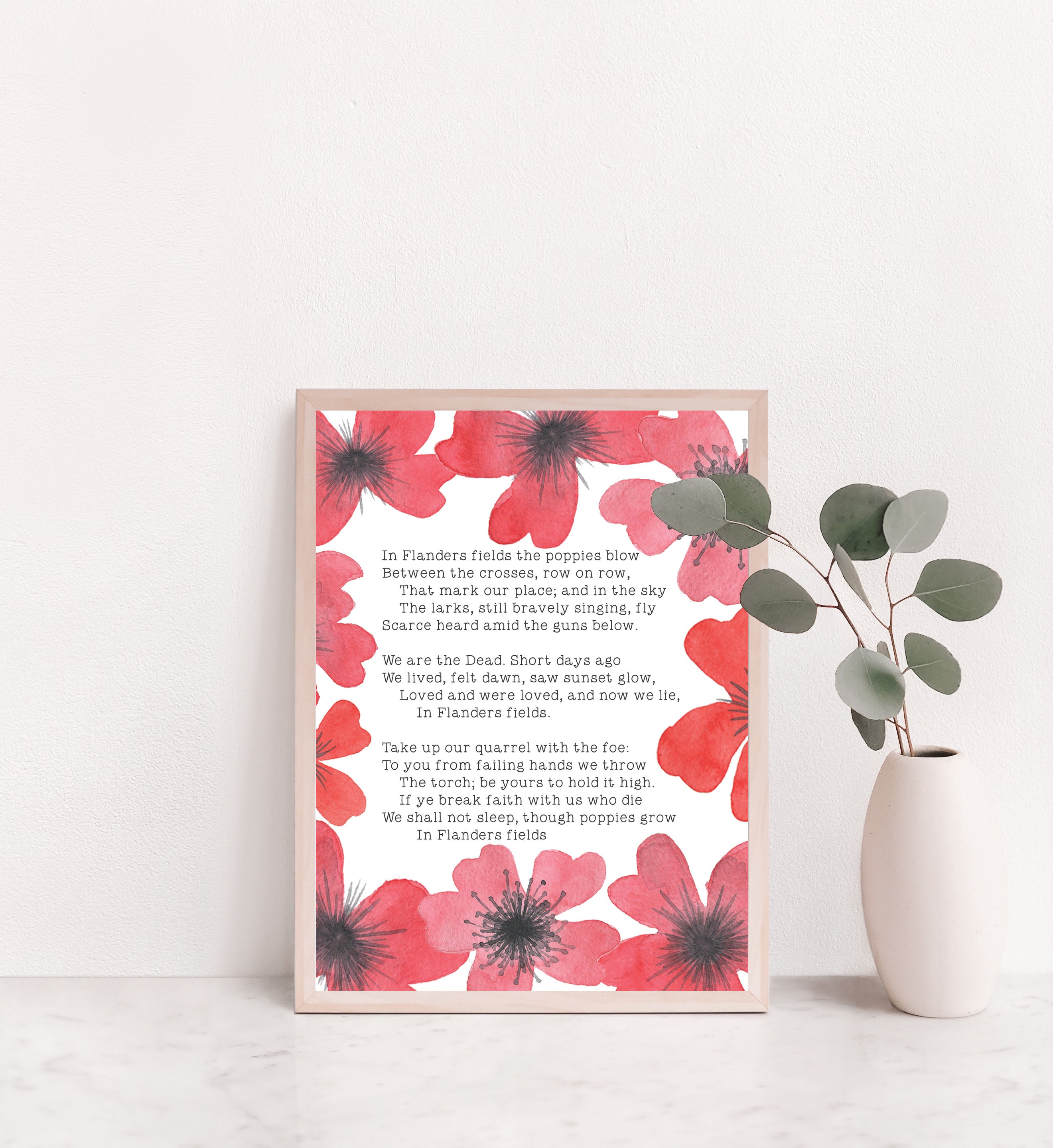 In Flanders Fields Poem Wall Art Watercolour Poppies - Etsy