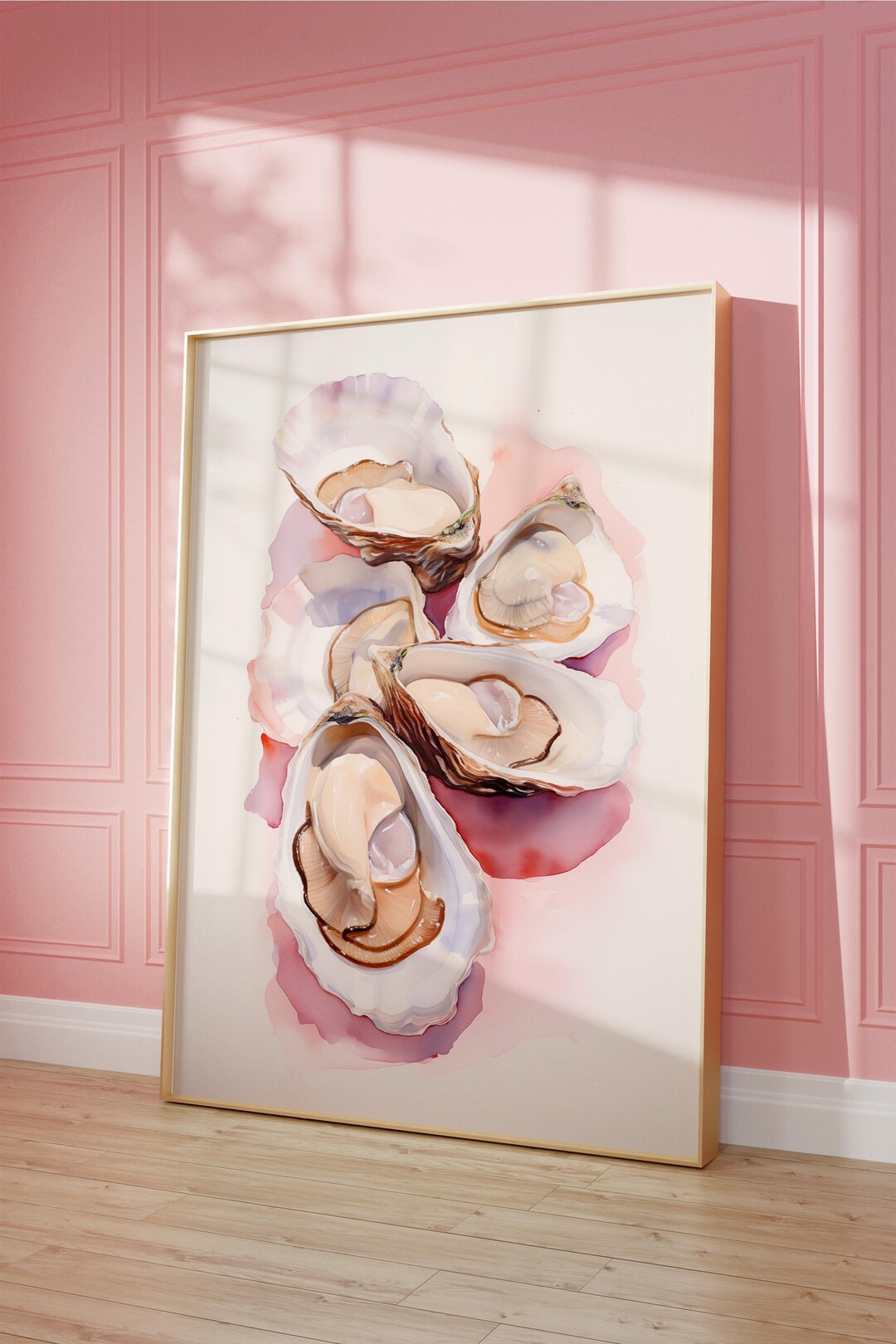 Pink Oyster Shell Printable Wall Art: Watercolor Beach House Decor ...