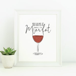 Red Wine Bar Print You Had Me at Merlot Pun Wine Decor - Etsy