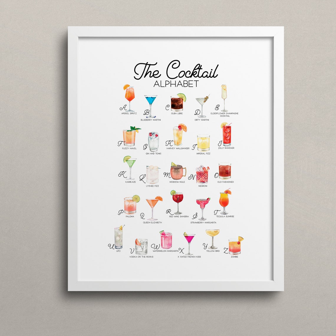 Cocktails Print Bar Cart Wall Art Watercolour Cocktail | Etsy
