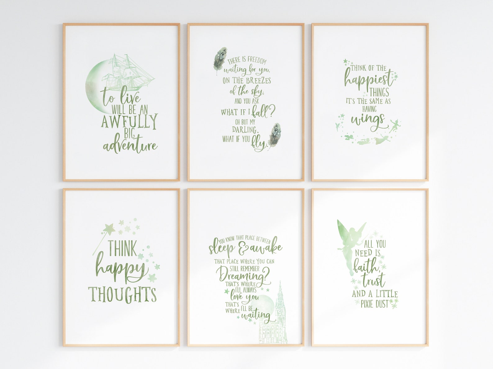 Peter Pan Quotes, Nursery Print Set of 6, Sage Green Watercolor ...