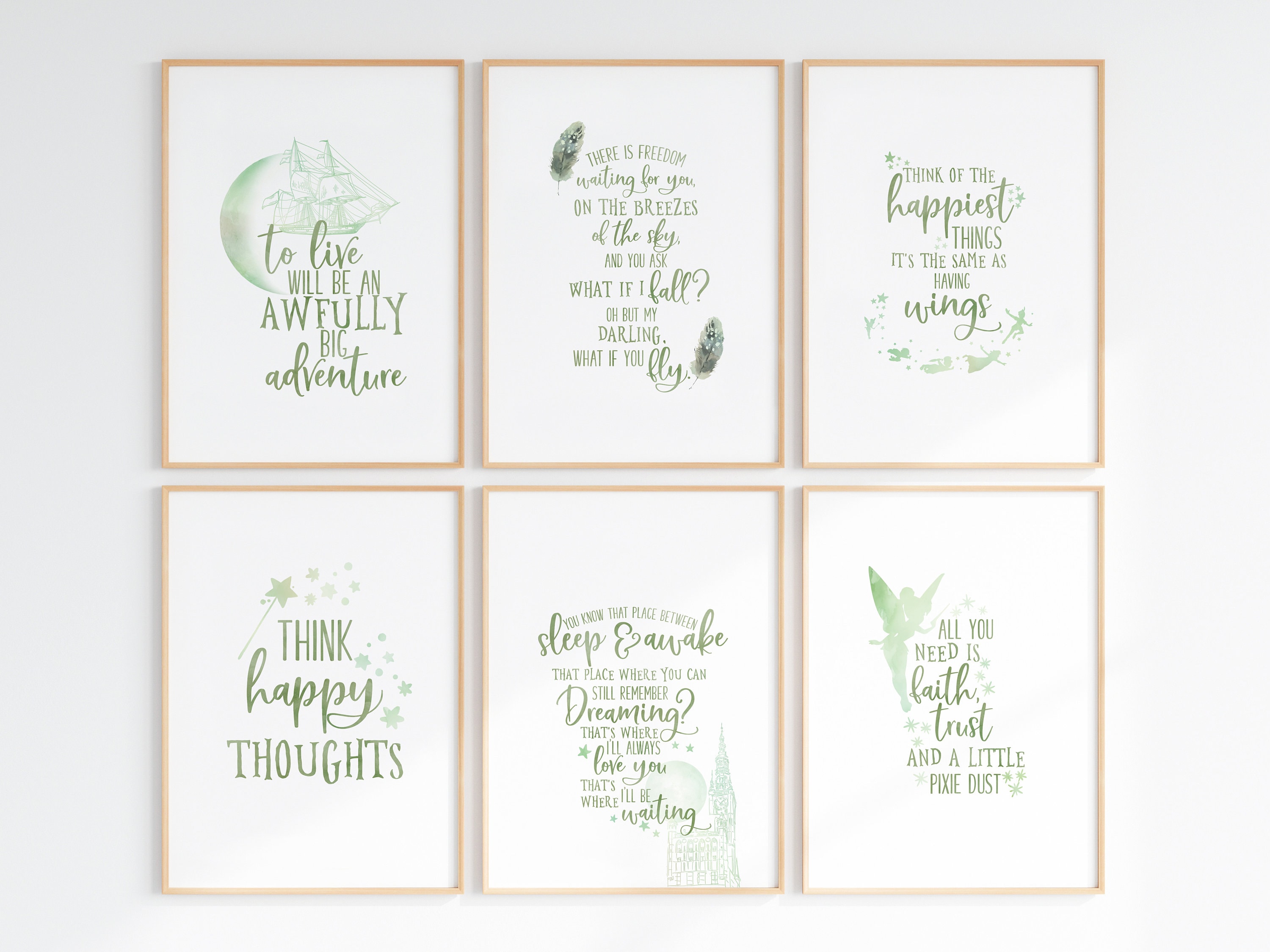 Peter Pan Quotes, Nursery Print Set of 6, Sage Green Watercolor ...