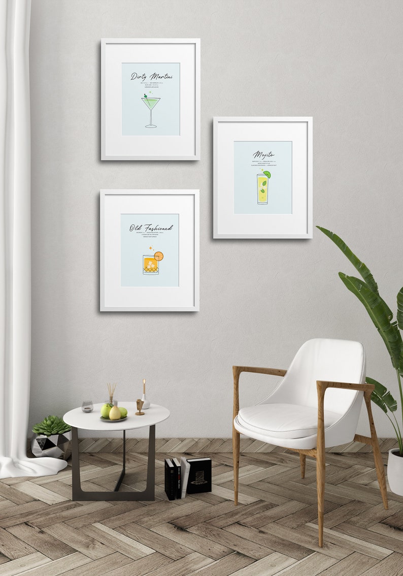 Retro Bar Decor Kitchen Posters Wall Art Prints Cocktail | Etsy