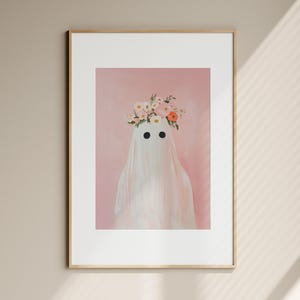 Pink Ghost Art Print: Flower Crown, Spooky Farmhouse Halloween (digital ...