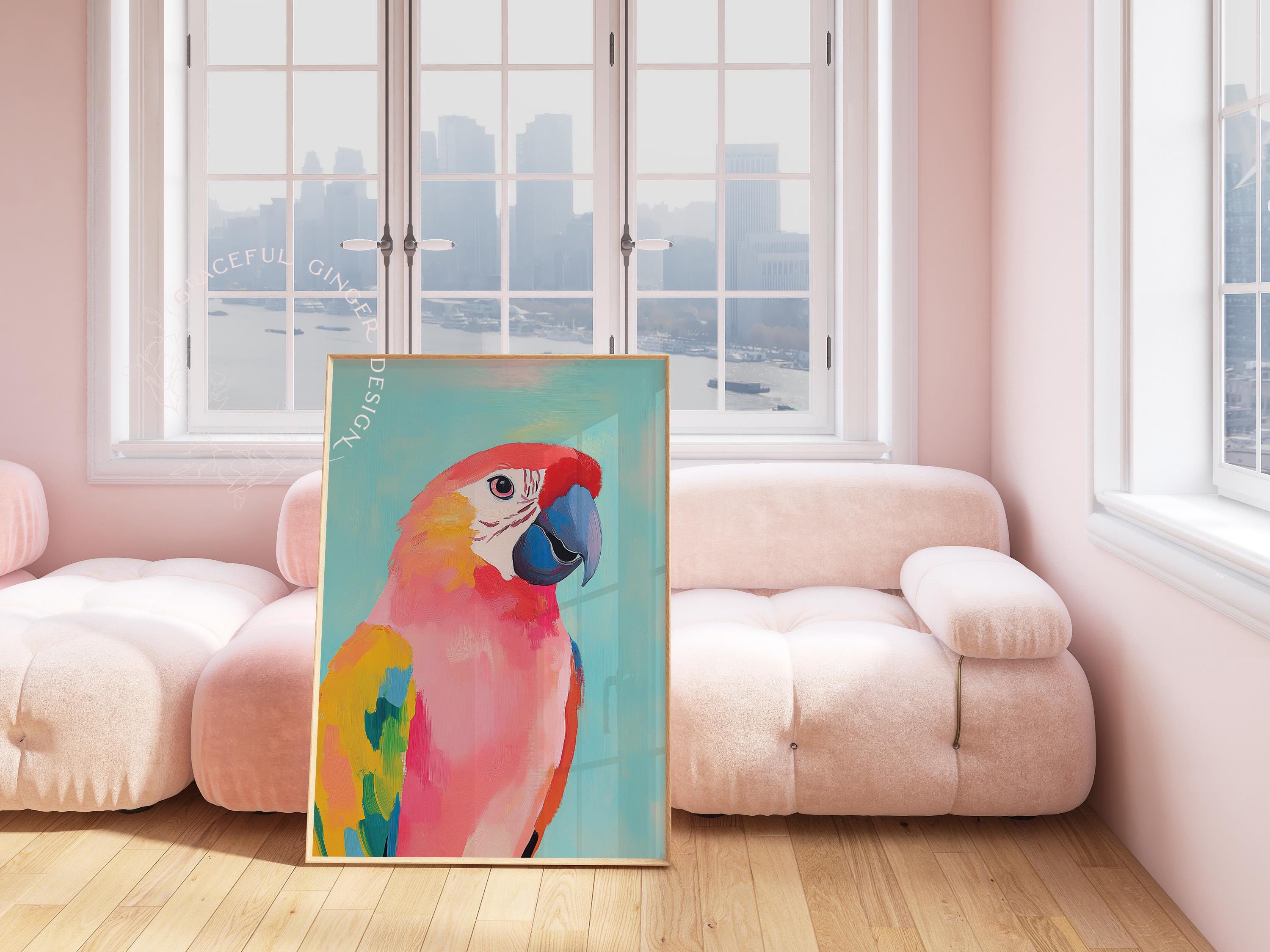 Pastel Parrot Art Print: Tropical Pink & Blue Bird (digital Download ...