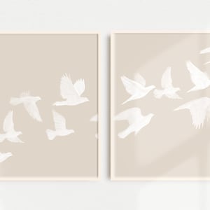 Bird Flock Set of Two, Modern Printable Wall Art, Beige Decor, Flying ...