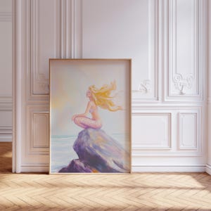 Pastel Mermaid Nursery Art Print: Girly Coastal Wall Decor (digital ...