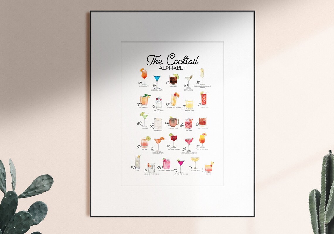 Cocktails Print Bar Cart Wall Art Watercolour Cocktail | Etsy