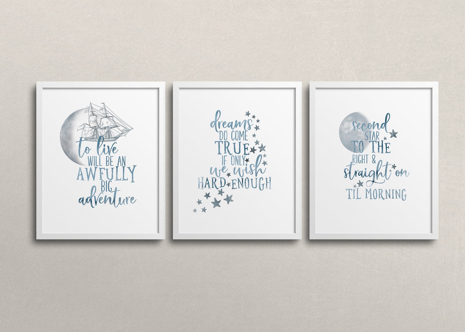 Peter Pan Quotes Nursery Print Set of 3 Blue-gray Watercolor - Etsy